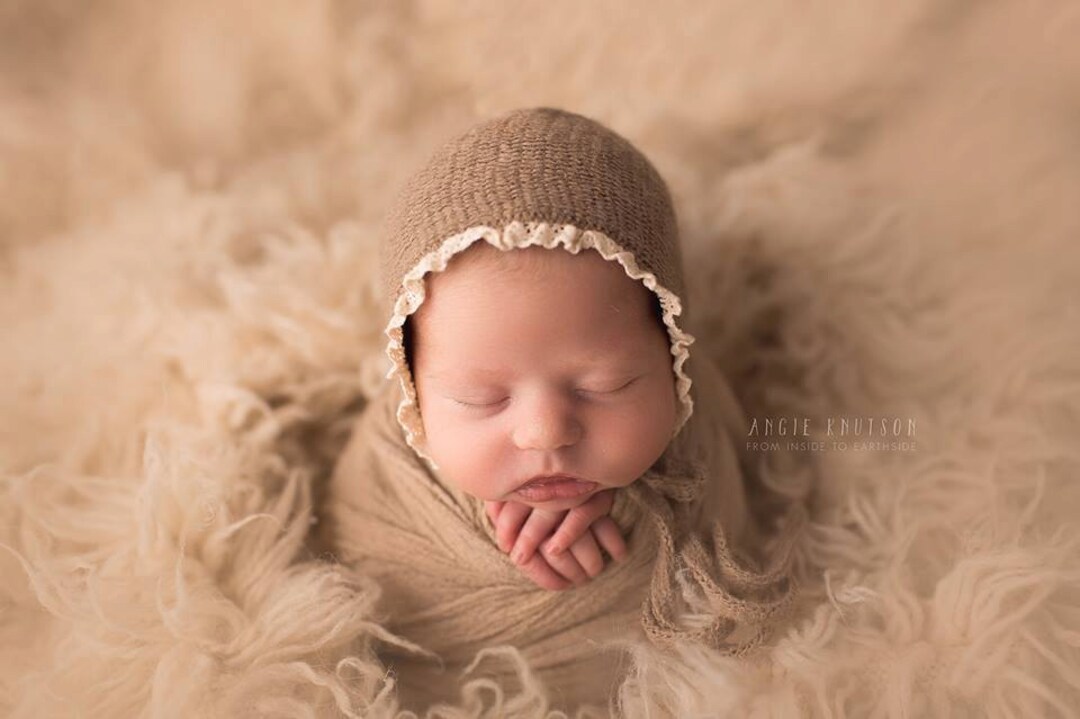 NEWBORN BABY BONNET, Knit Baby Bonnet, Ivory, Brown, Gray, Newborn ...