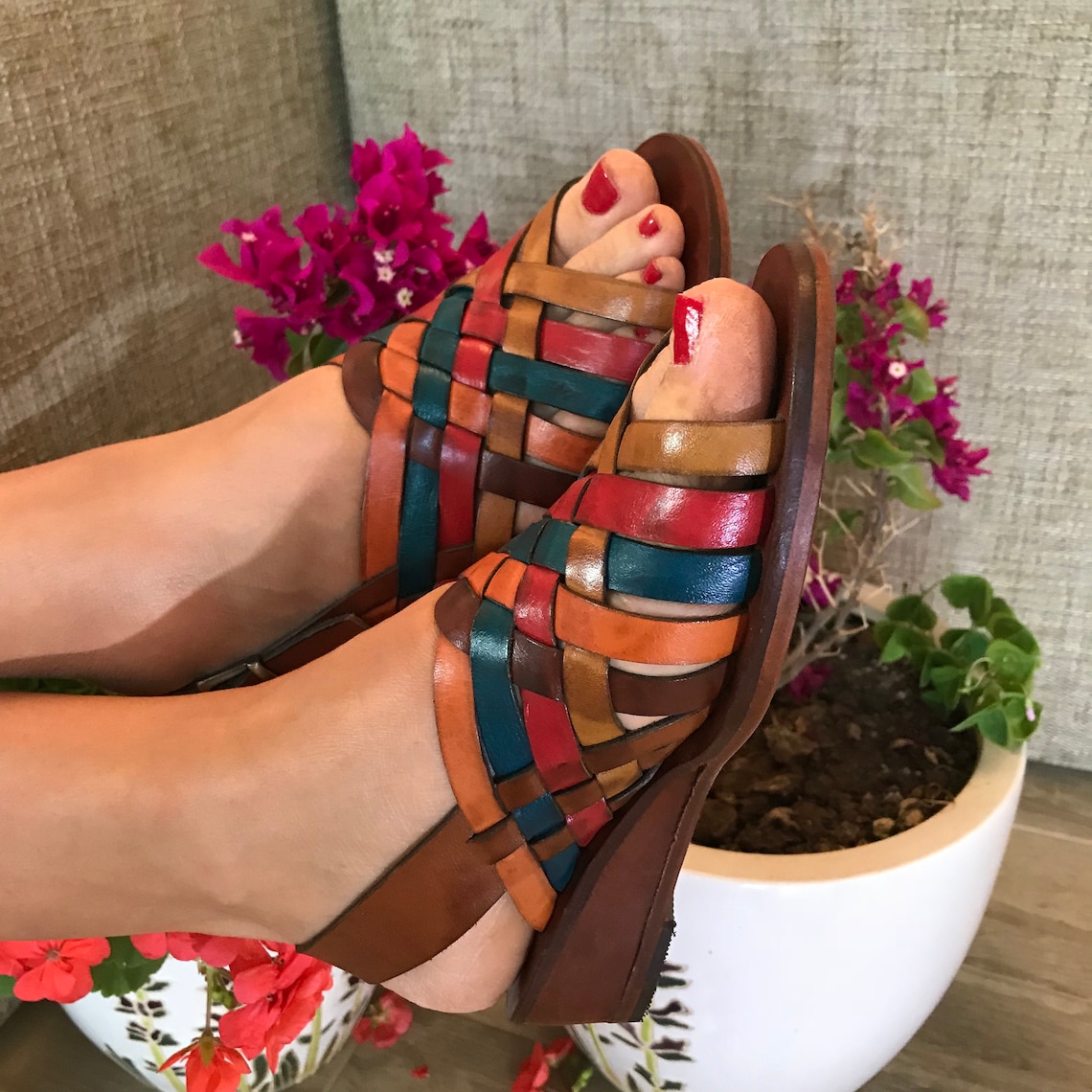 Handcrafted Woven Leather Sandals, Adjustable Buckle, Custom Size - Etsy