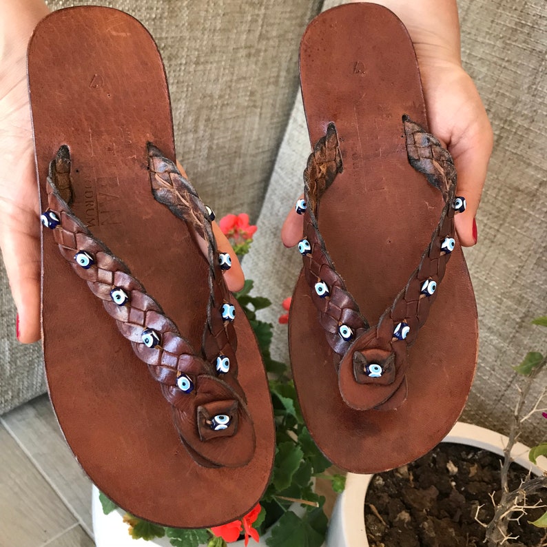 Leather Sandals Women Bead Embellishment Sandals Decorated - Etsy