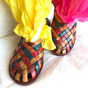 Colored Leather Sandals, Leather Sandals Unisex, Woven Leather Buckle ...