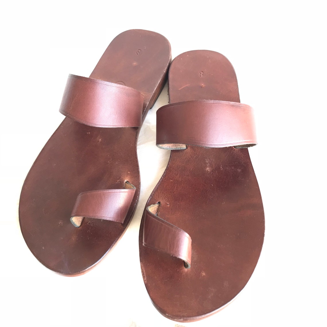 Leather Sandals Unisex Brown Leather Barefoot Toe Loop - Etsy