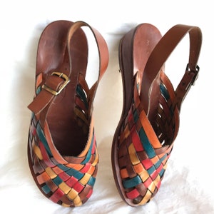 Colored Leather Sandals, Leather Sandals Unisex, Woven Leather Buckle ...