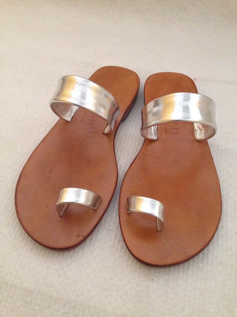 Leather Sandals Unisex Single Strap Leather Toe Loop Etsy