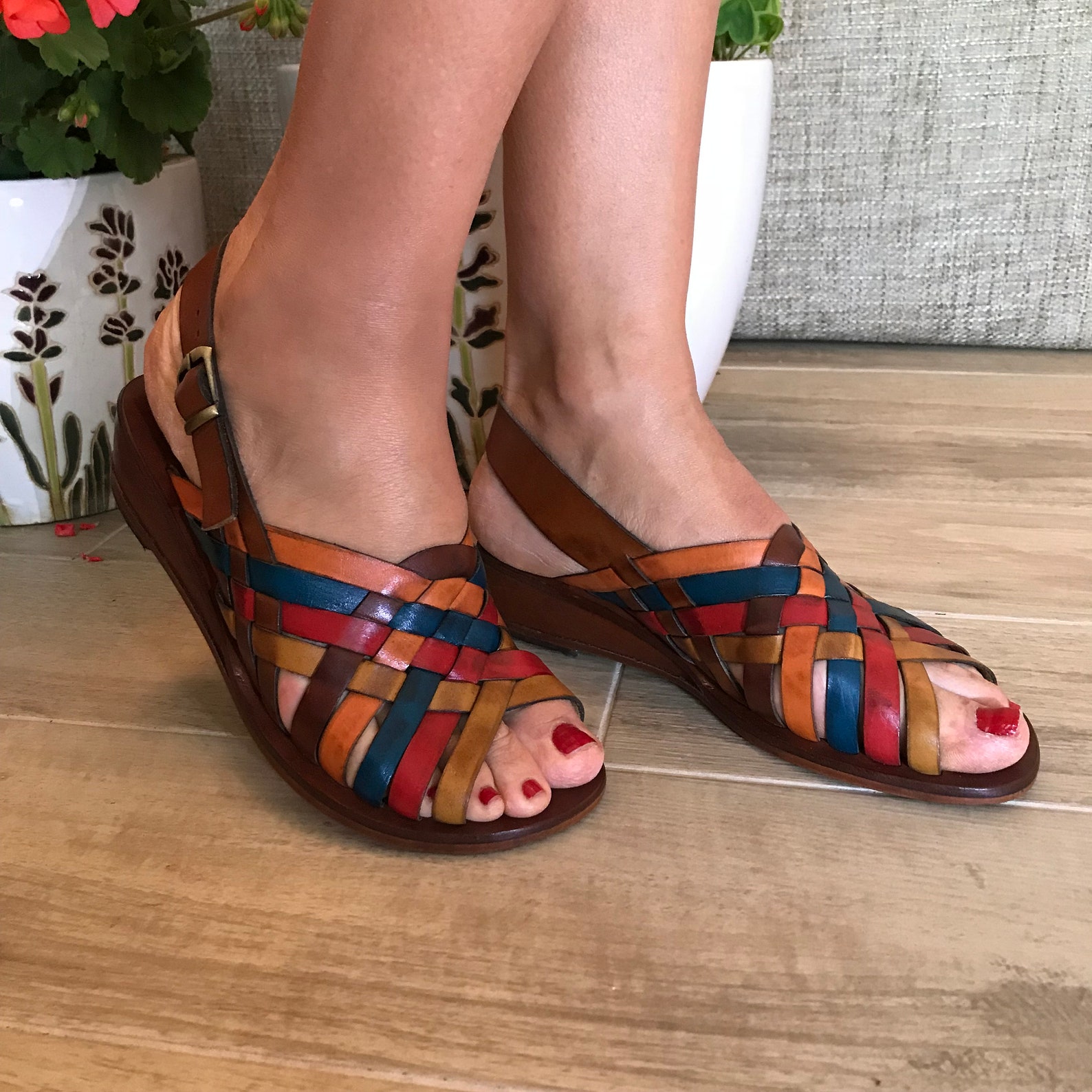 Handcrafted Woven Leather Sandals, Adjustable Buckle, Custom Size - Etsy