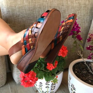 Colored Leather Sandals, Leather Sandals Unisex, Woven Leather Buckle ...