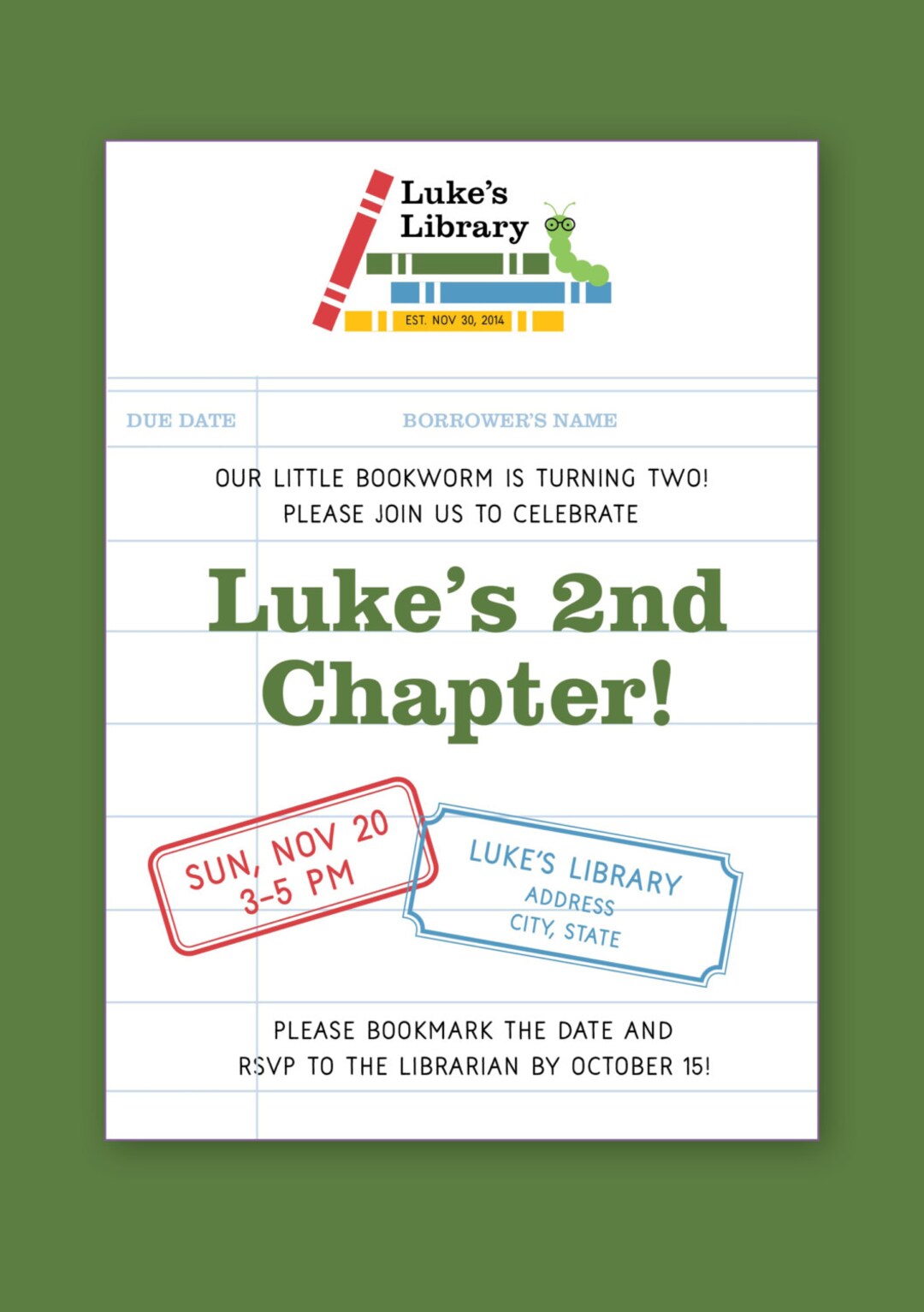 Boys Library Themed Birthday Invitation - Printable - Etsy