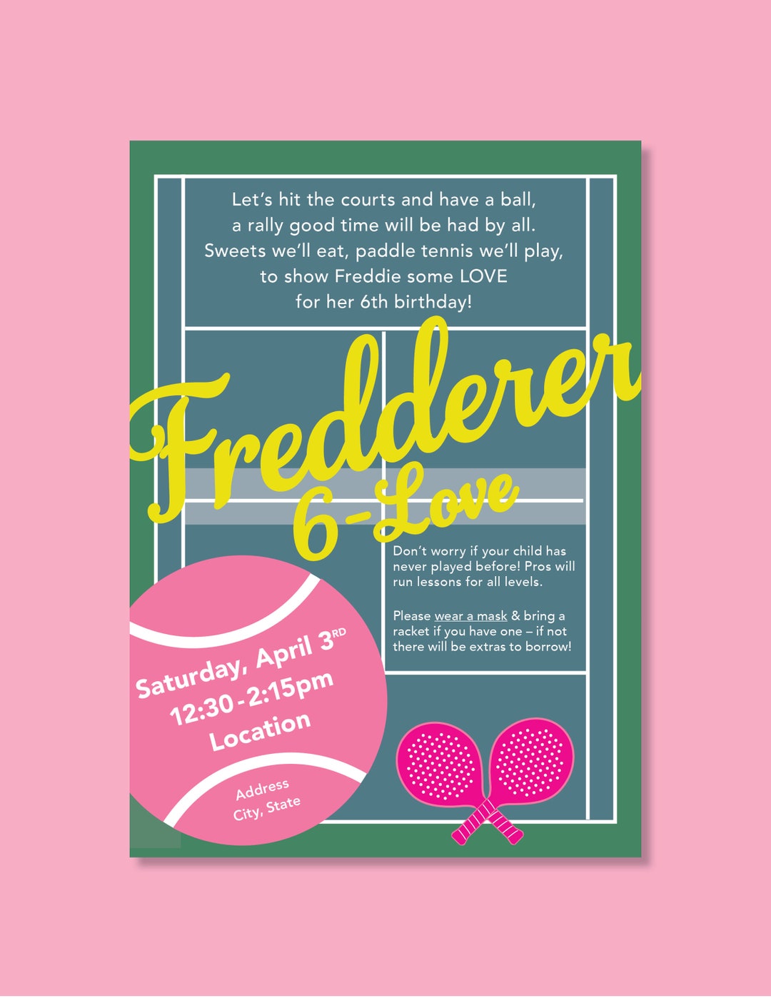 Girls Tennis / Paddle Tennis Themed Birthday Invitation - Etsy