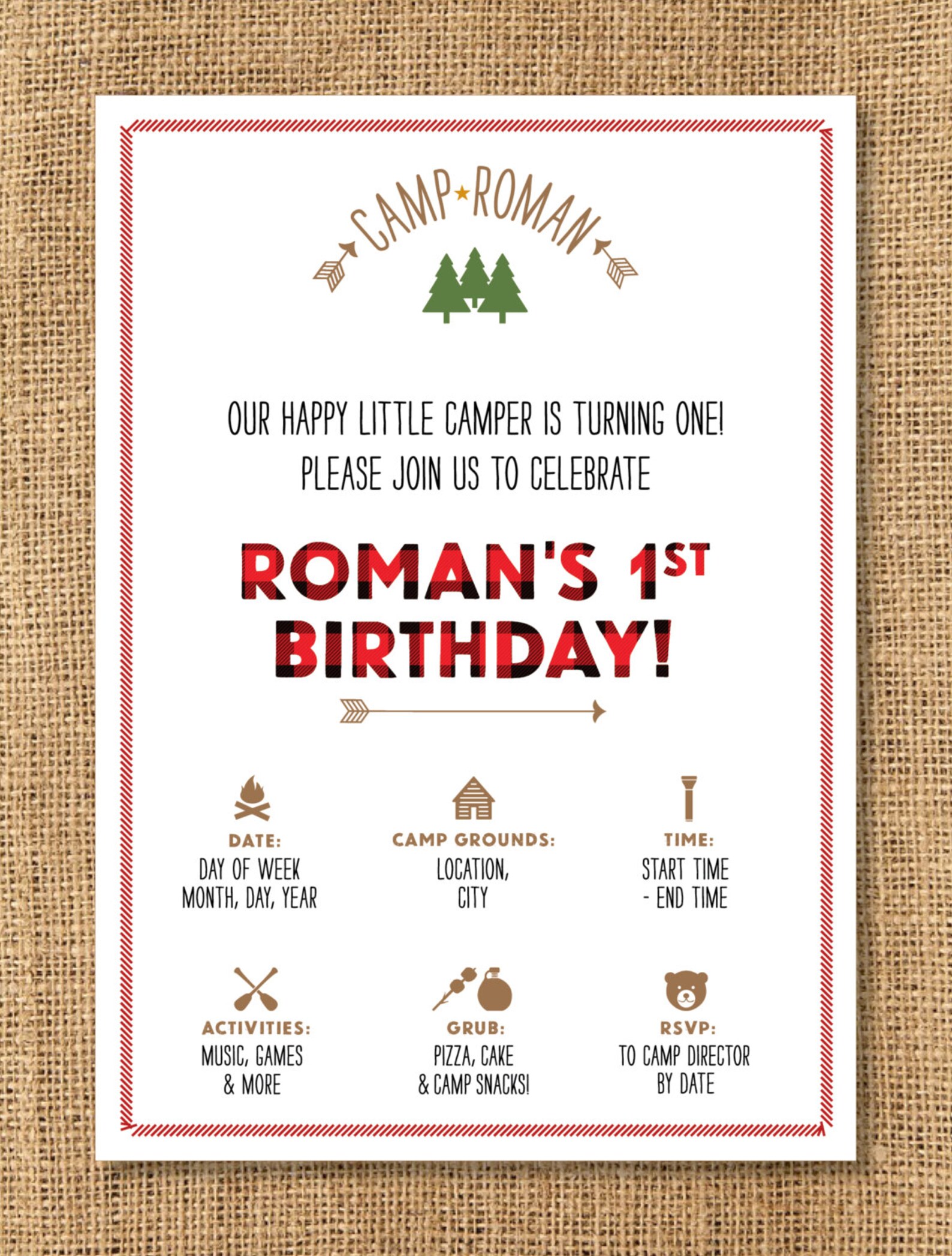 Boys Camp Themed Birthday Invitation - Printable - Etsy