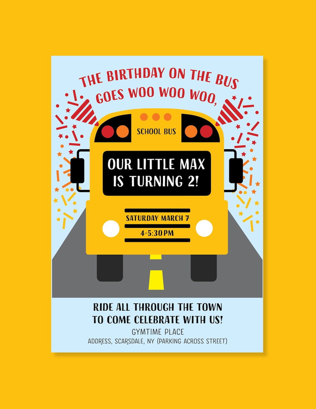 School Bus Themed Birthday Invitation ("wheels on the Bus" Party ...