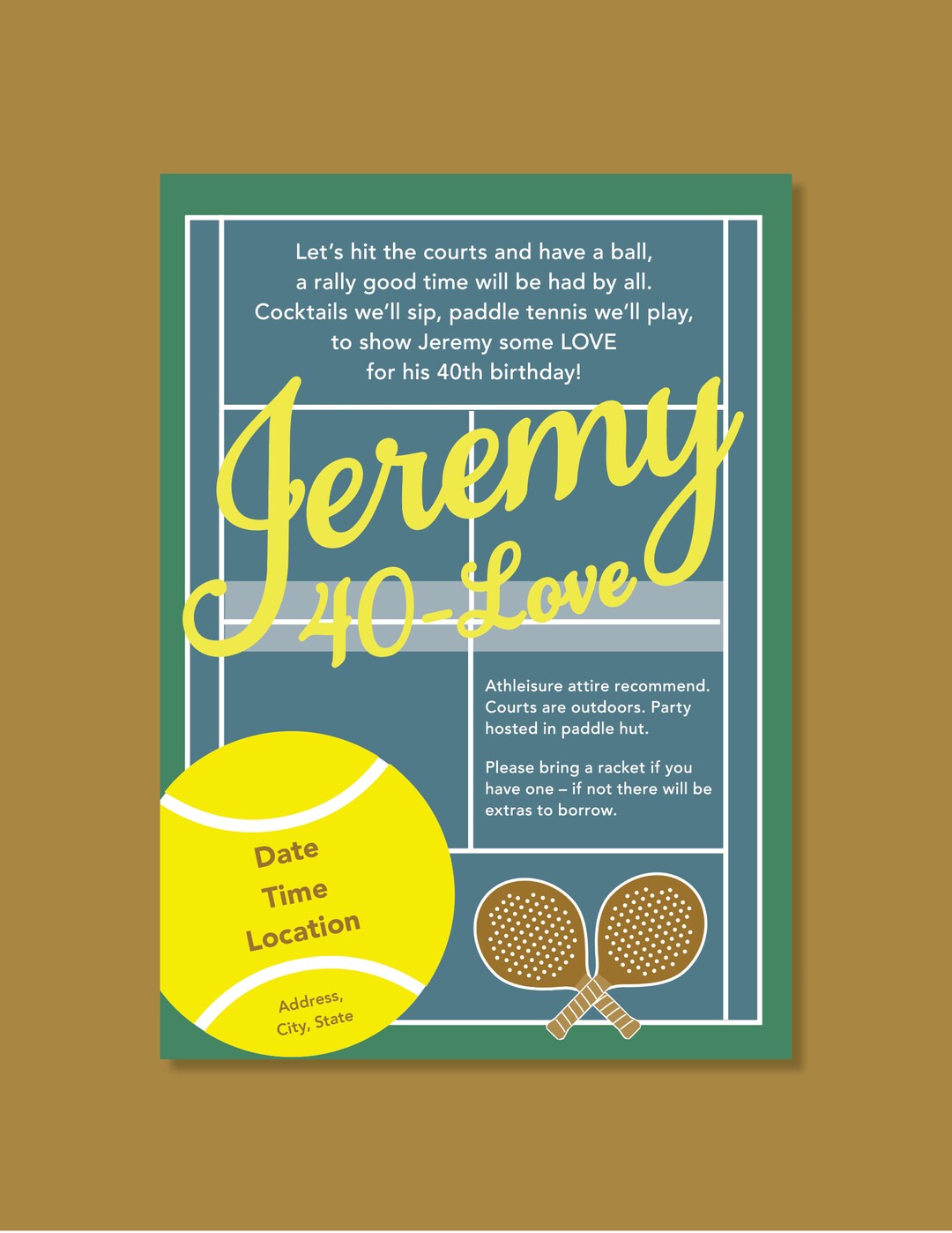 Tennis / Paddle Tennis Themed Birthday Invitation - Etsy