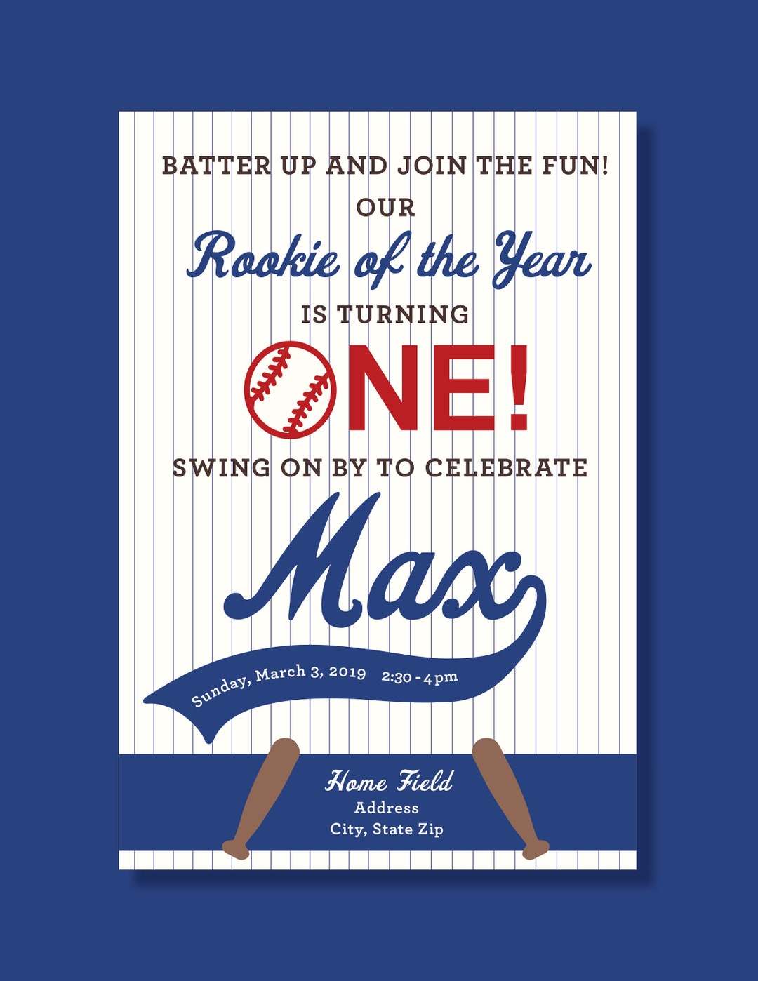 Baseball Themed 1st Birthday Invitation ("rookie of the Year ...