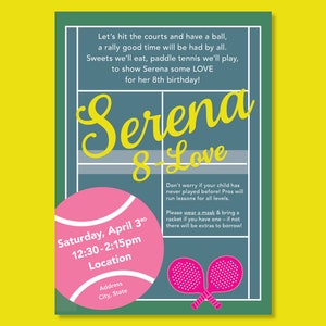 Girls Tennis / Paddle Tennis Themed Birthday Invitation - Etsy