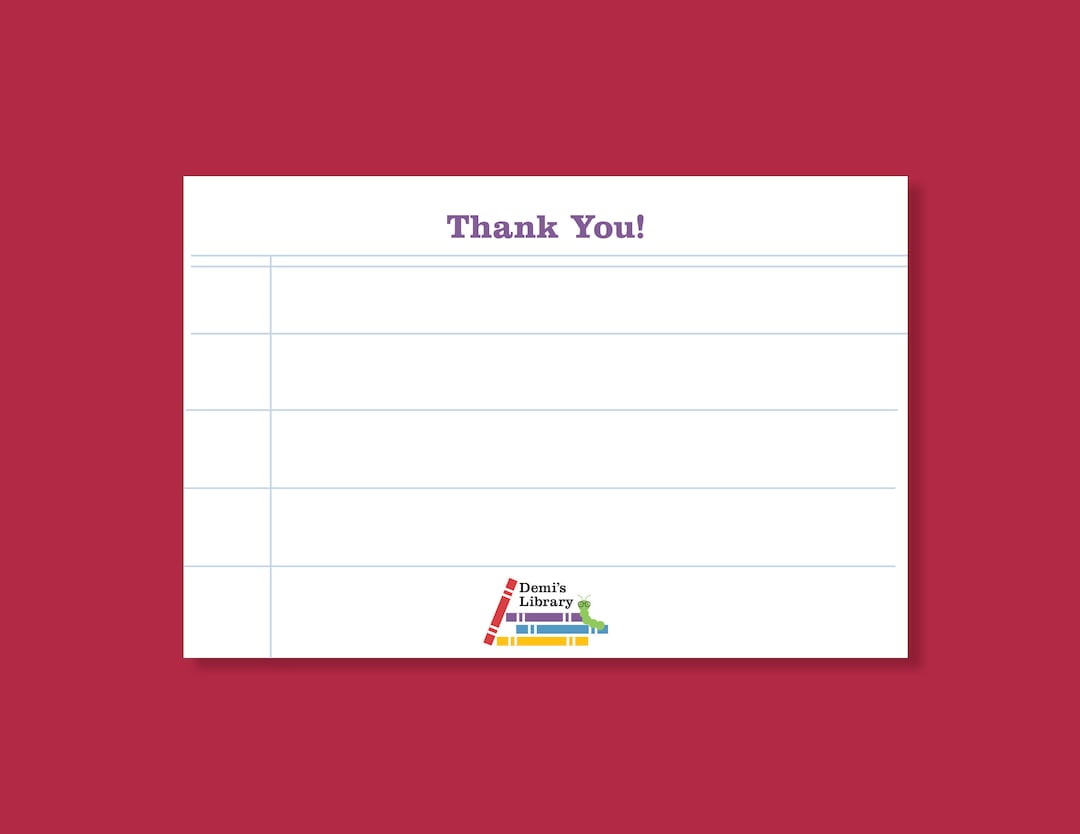 Girls Library-themed Birthday Thank You Card - Printable (books ...