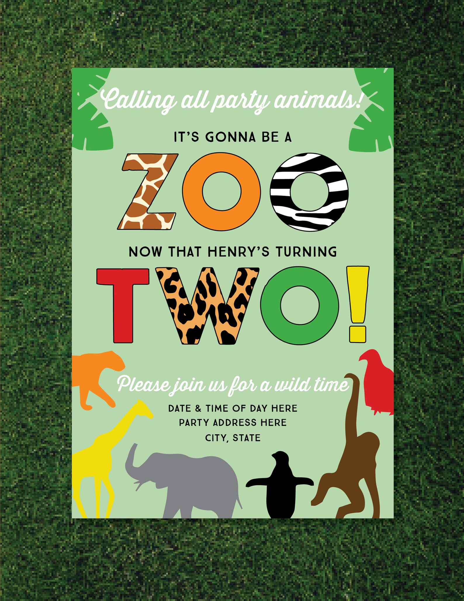 Boys Zoo Themed 2nd Birthday Invitation (animals / Safari / Jungle ...