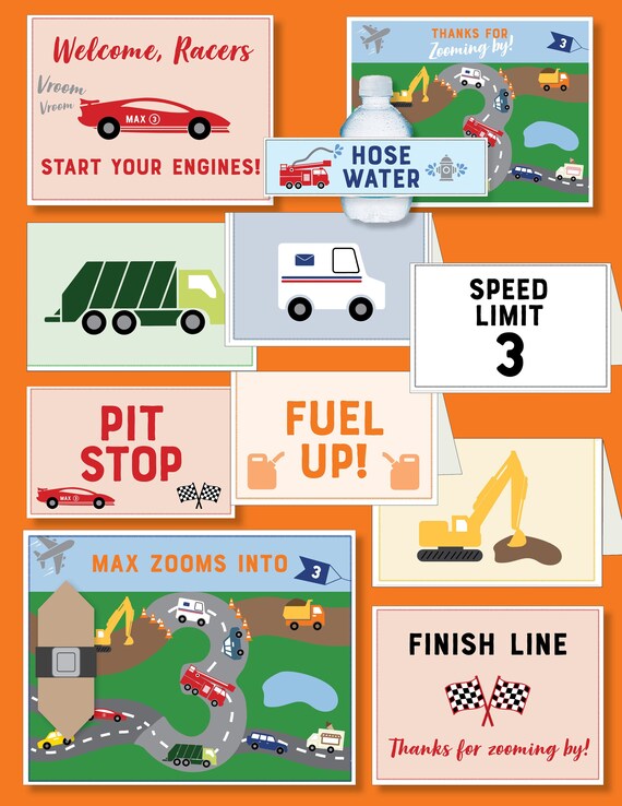 Cars & Trucks-themed Birthday Printable transportation / | Etsy