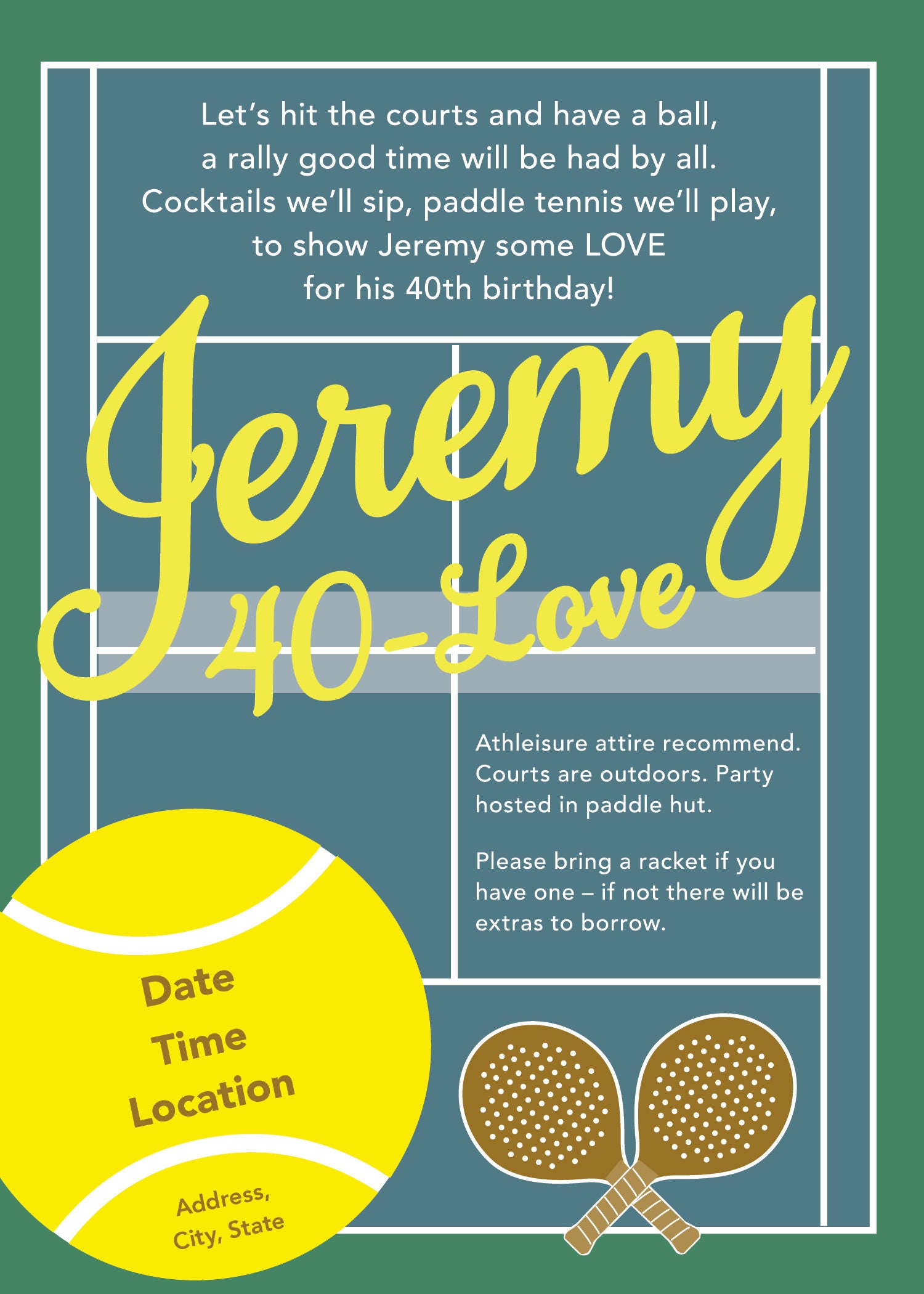 Tennis / Paddle Tennis Themed Birthday Invitation - Etsy