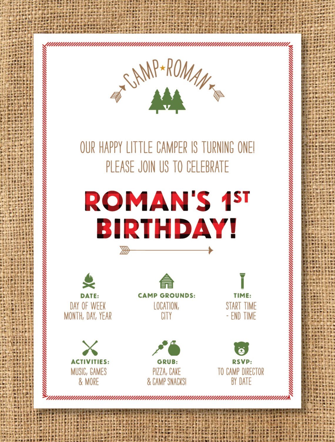 Boys Camp Themed Birthday Invitation - Printable - Etsy
