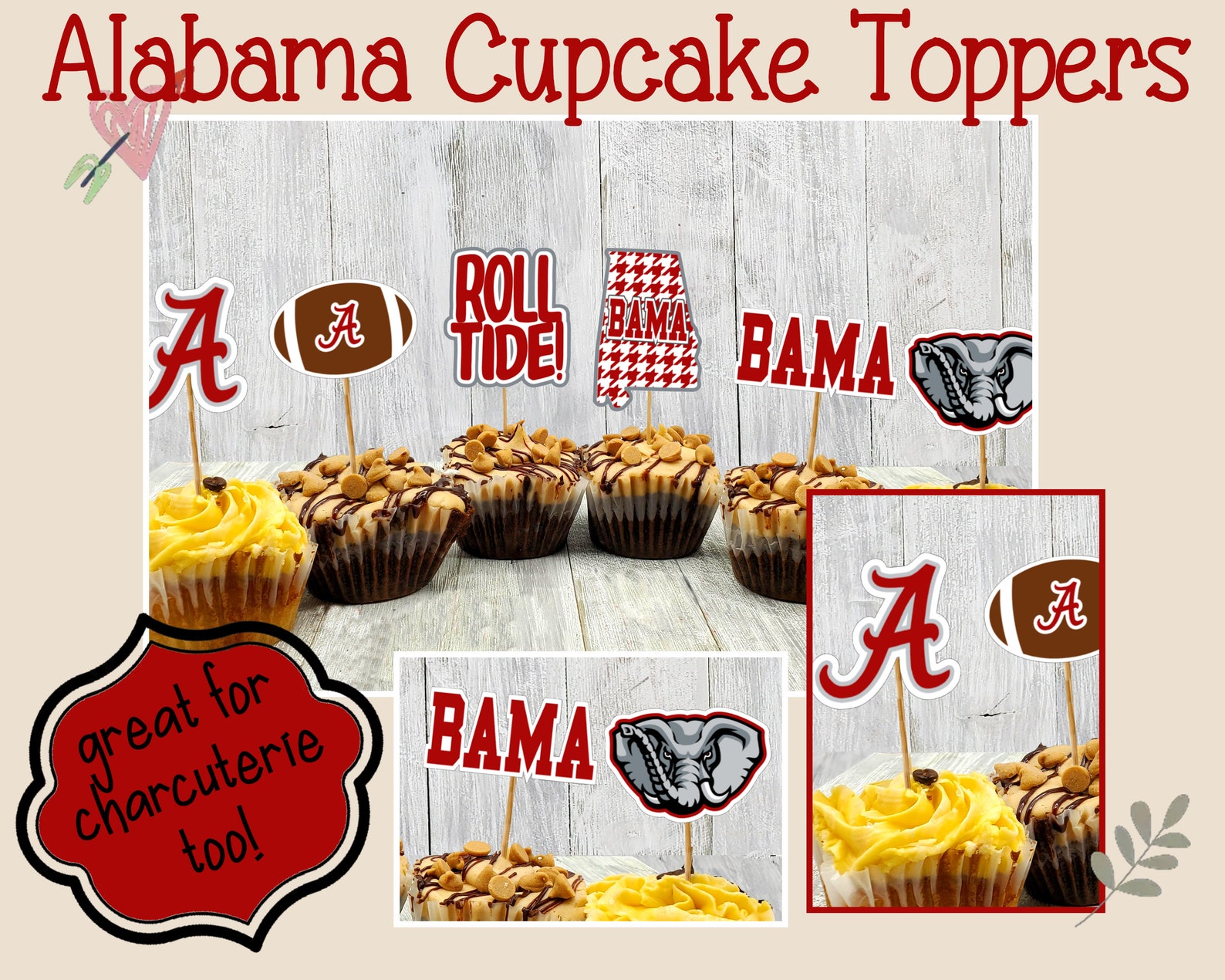 Alabama Picks, Cupcake Toppers, Charcuterie Picks - Etsy
