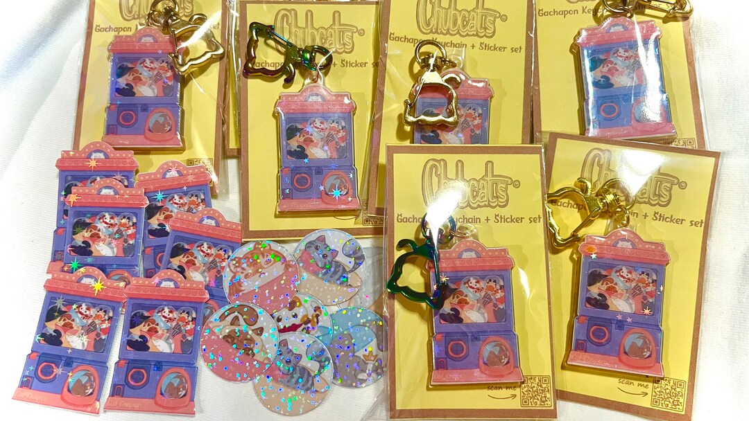 Gachapon Kitty Acrylic Keychain & Sticker Set - Etsy
