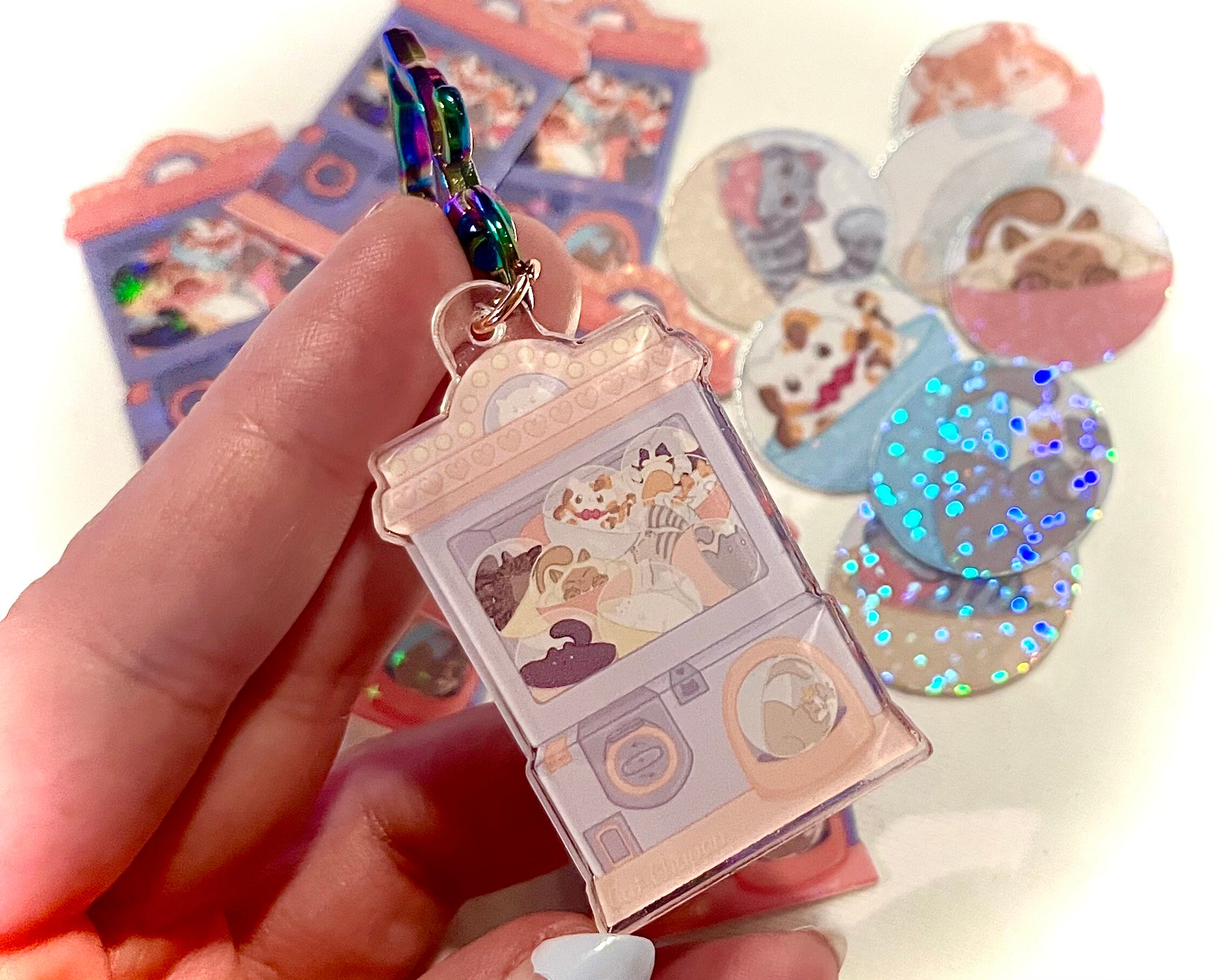 Gachapon Kitty Acrylic Keychain & Sticker Set - Etsy