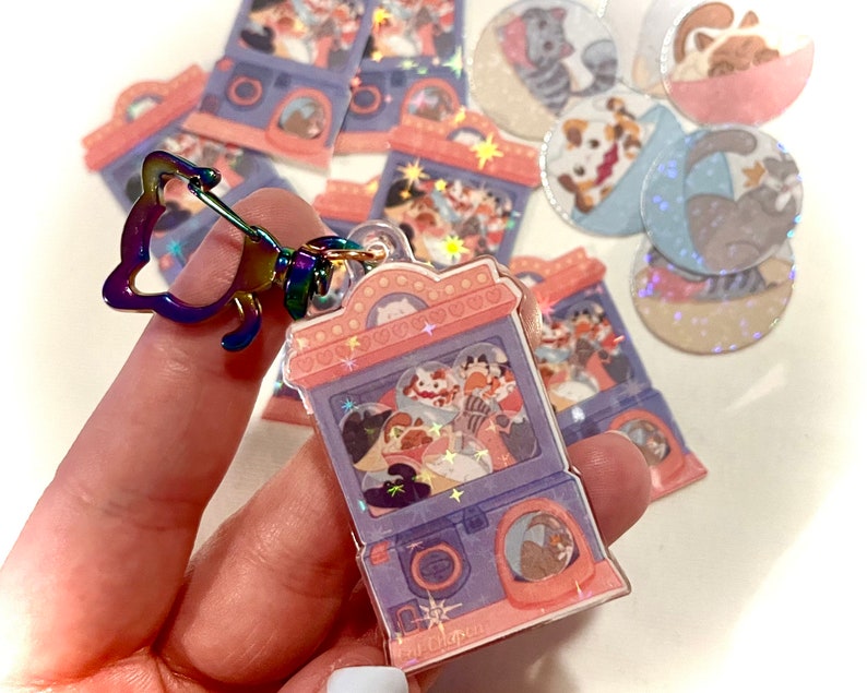 Gachapon Kitty Acrylic Keychain & Sticker Set - Etsy