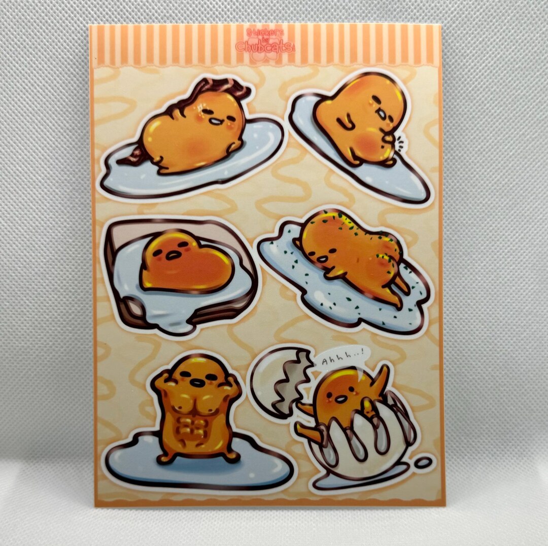 Gude Lazy Egg Tamago - Sticker Sheet, Waterproof & UV Resistant Vinyl ...