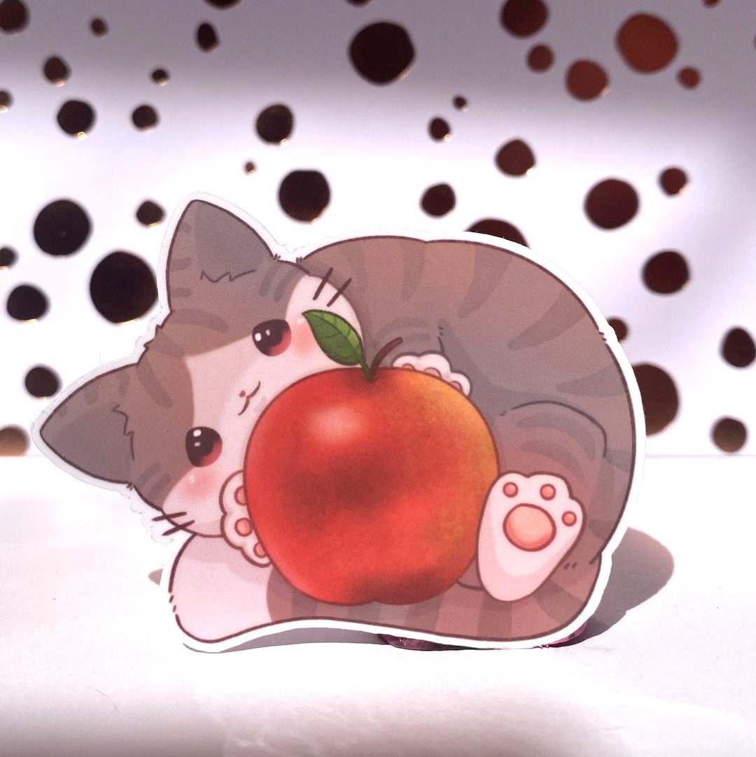 Apple Kitty Cat Die Cut Sticker, Water Resistant Vinyl Stickers - Etsy