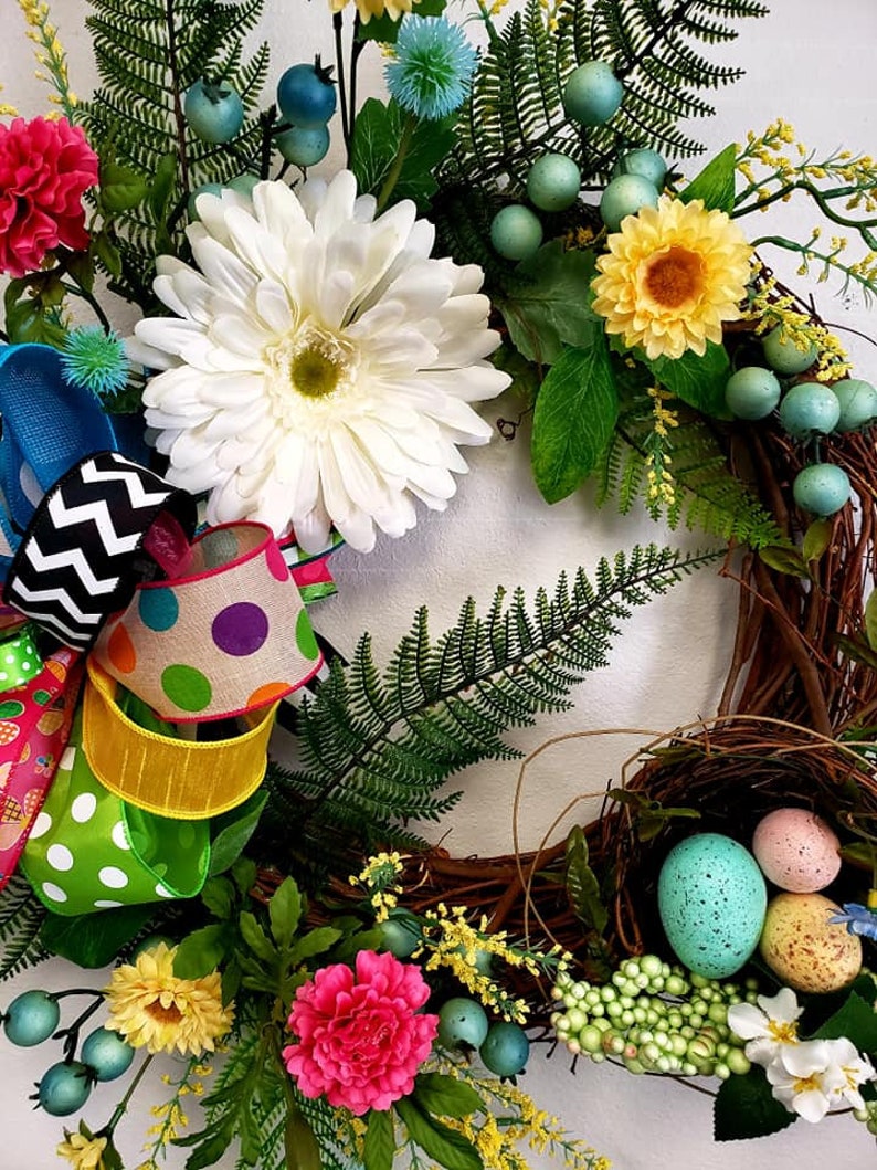 Easter Wreath for Front Door Spring Door Decor Bright Spring | Etsy