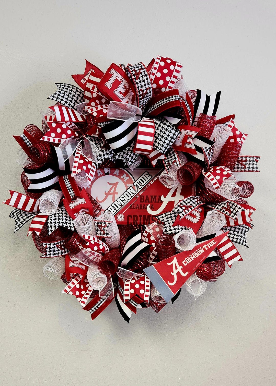 Alabama Crimson Tide Wreath: Red & White Deco Mesh, Bama Home Decor - Etsy