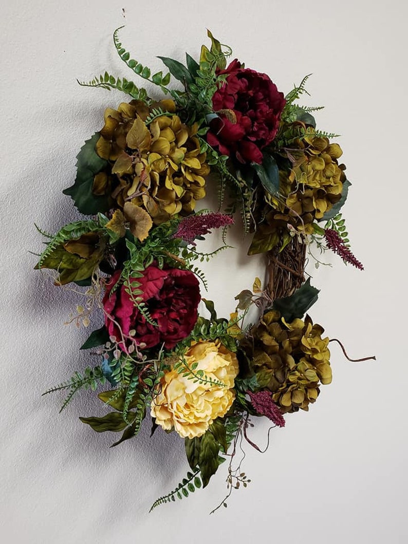 Fall Hydrangea and Peony Wreath Grapevine Wreath for Front - Etsy