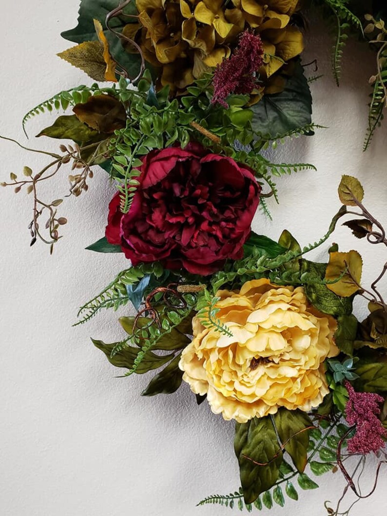 Fall Hydrangea and Peony Wreath Grapevine Wreath for Front - Etsy