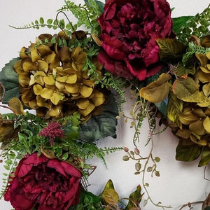 Fall Hydrangea and Peony Wreath, Grapevine Wreath for Front Door, Green ...