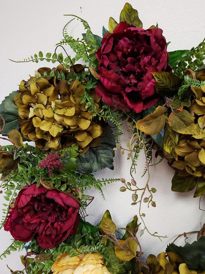 Fall Hydrangea and Peony Wreath Grapevine Wreath for Front - Etsy