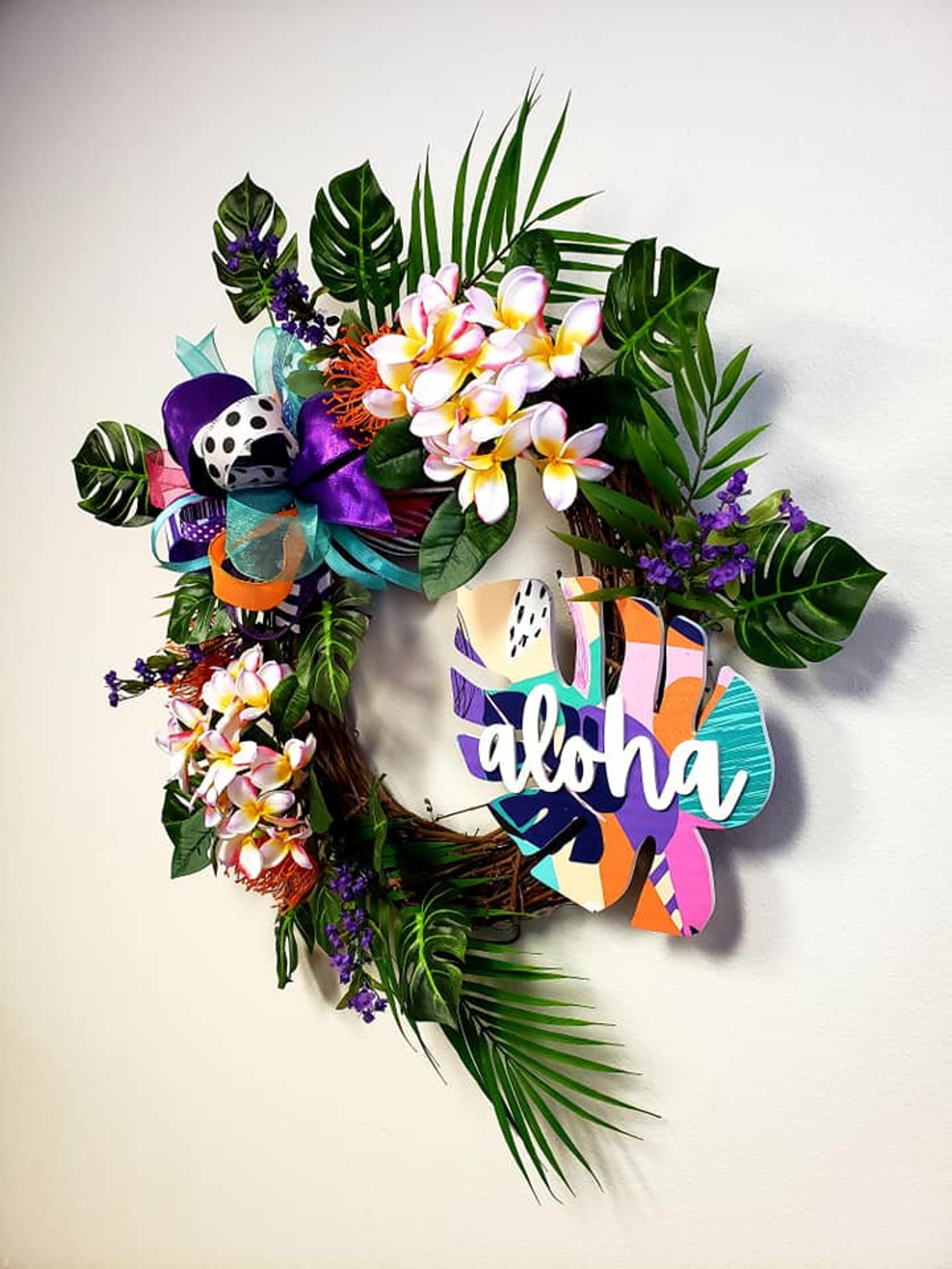Tropical Aloha Wreath Coastal Wreath Purple and Teal | Etsy