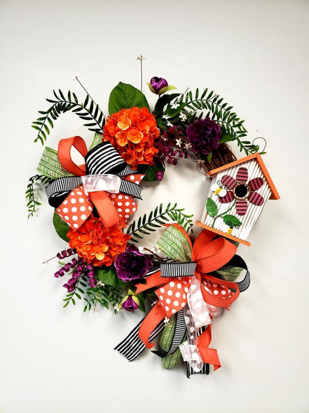 Whimsical Birdhouse Wreath, Spring Wreath for Front Door, Tropical ...