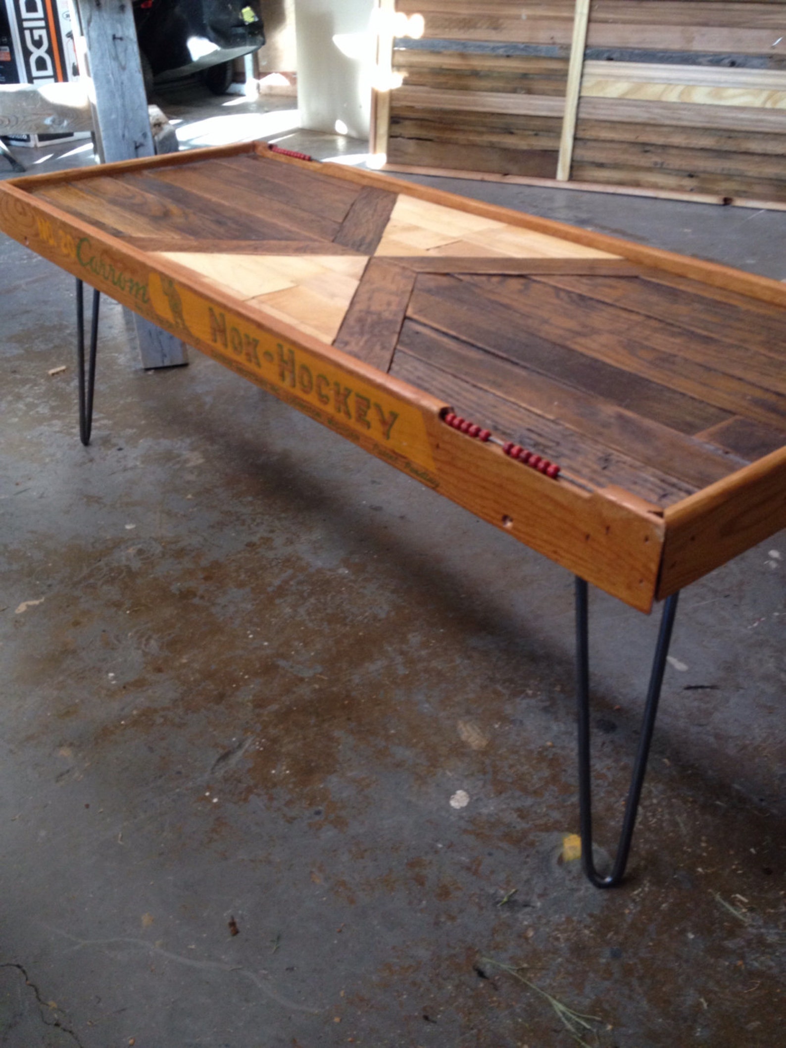 Reclaimed Wood Coffee Table With Antique Gaming Table Accent - Etsy