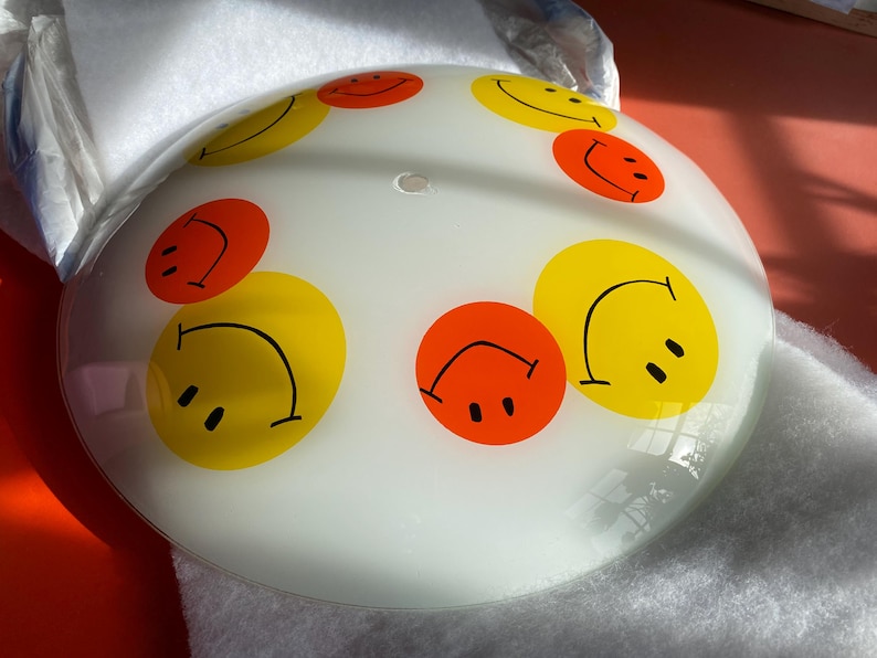 1970s RARE Smiley Face Glass Light Bright Orange Yellow Coloring - Etsy