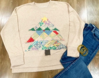 Vintage Quilt Christmas Tree Appliqué on Crewneck Sweatshirt Size Large ...