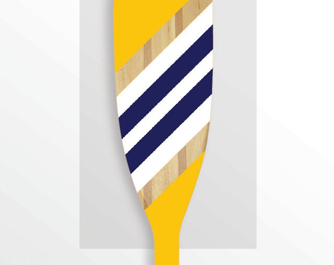 Hand Painted Wooden Paddle naval Yellow, Navy and White Stripe - Etsy
