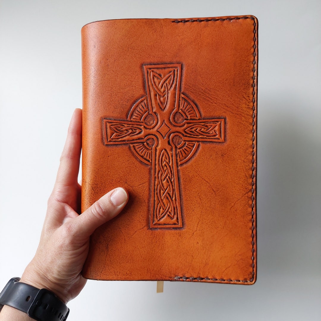 Celtic Cross Hand Tooled Leather Bible Reddish Brown - Etsy