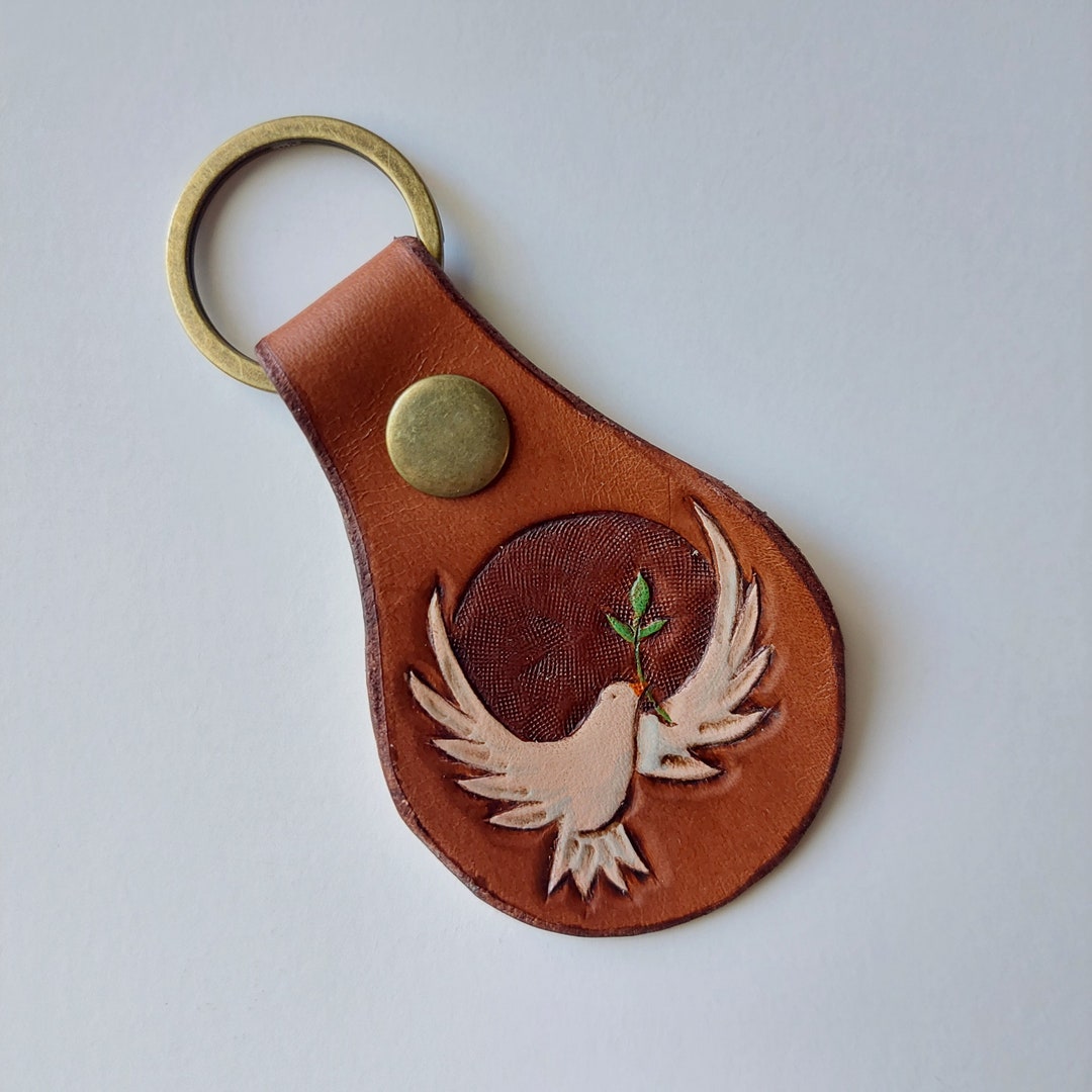 Holy Spirit Dove - Hand Tooled Leather Keychain - Color - Etsy