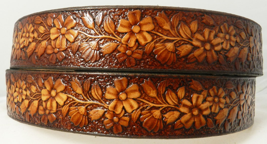 Narrow Leather Belt String of Daisies: BT965N 1 1/4" Wide, Lighter ...