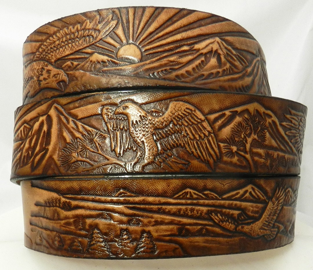 Leather Belt BT109- Eagle Scene Belt; 1 1/2" Wide, Includes Removable ...