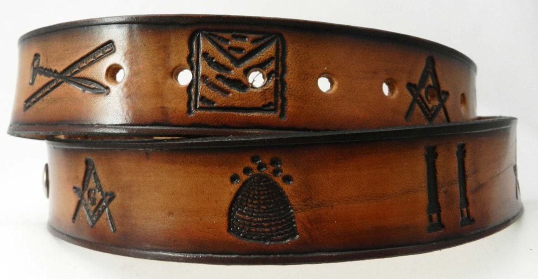 Leather Belt MASONIC Design BT531; Belt is 1 1/2" Wide, Includes ...