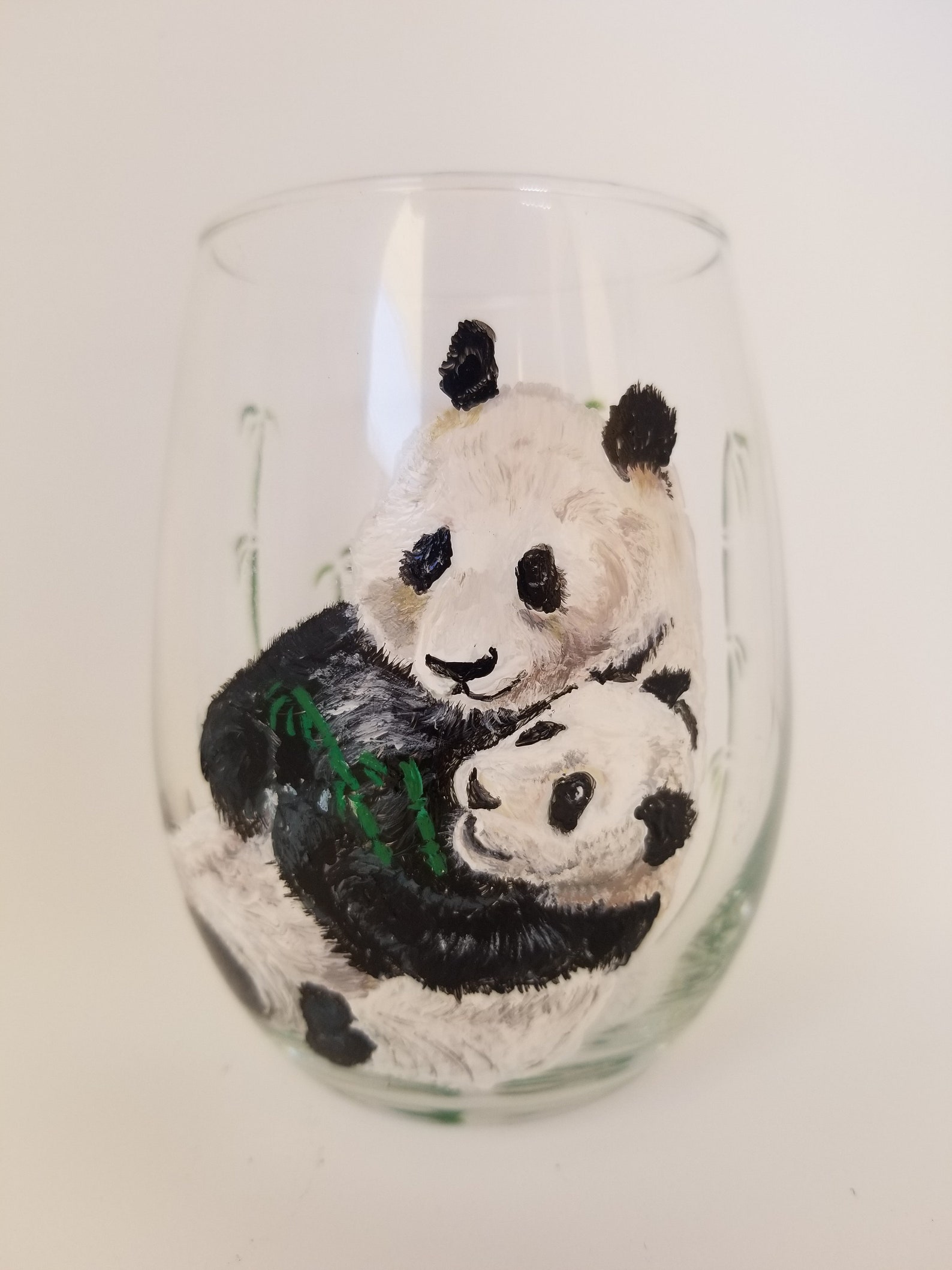 Cute Panda Hand Painted Glass Father's Day Mother's - Etsy