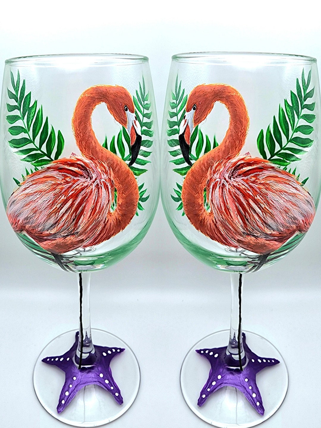 Pink Flamingo Hand Painted Wine Glasses Nature Tropical Love Friendship ...