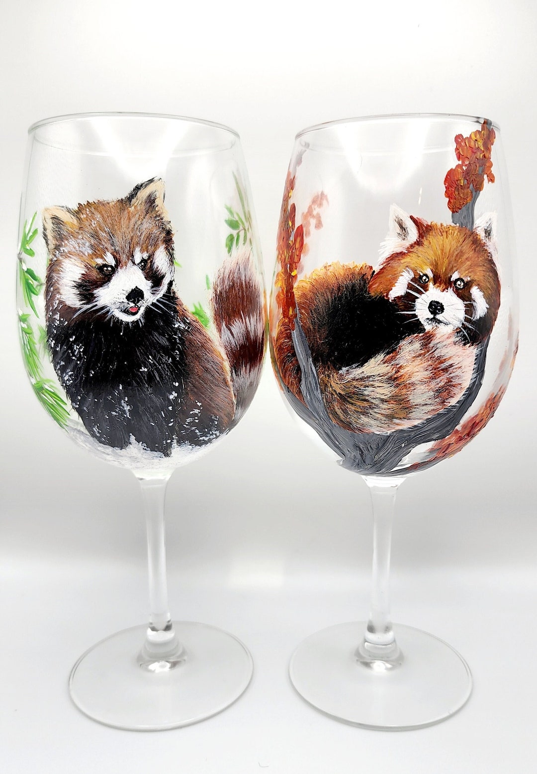 Hand Painted Red Panda Lesser Panda Himalaya Chinese Panda Wine Glasses ...