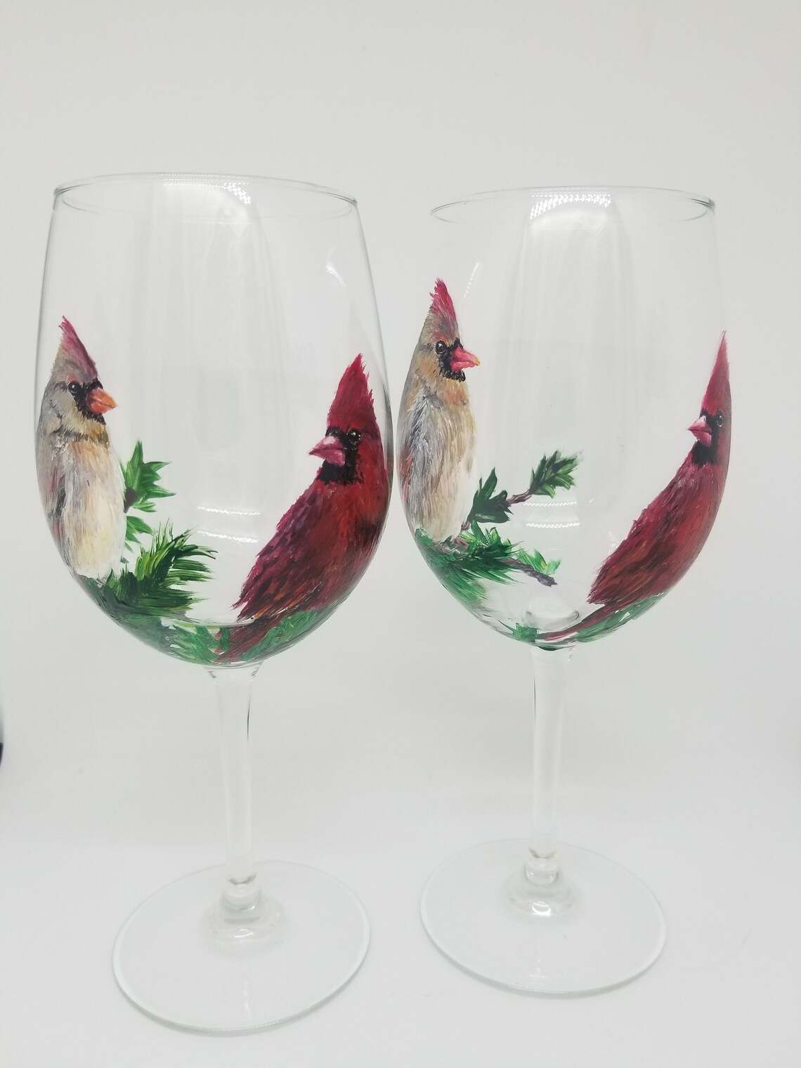 Cardinals Couple Hand Painted Wine Glasses Valentine's Day Gift Love ...