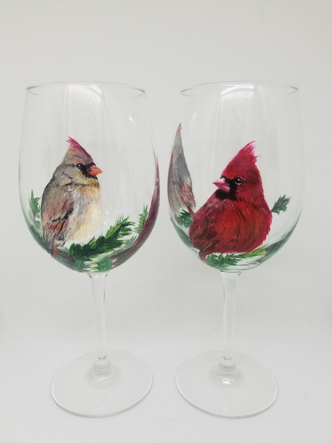 Cardinals Couple Hand Painted Wine Glasses Valentine's Day Gift Love ...