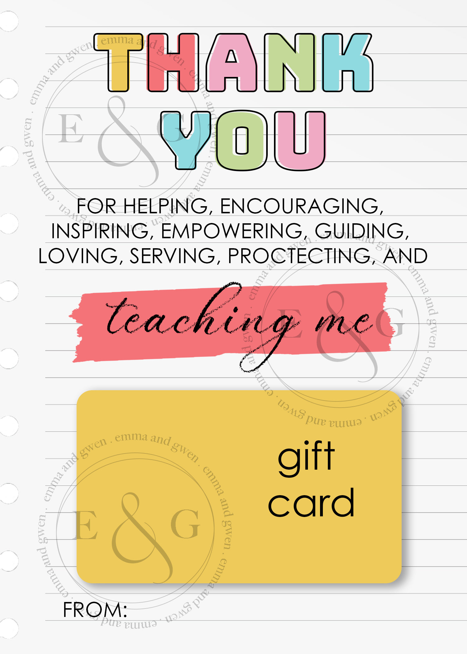 Thank You Card for Teachers Printable, Printable Teacher Card, Teacher ...
